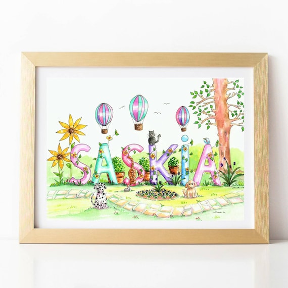Baby Name Illustration Personalised Childrens Watercolour. - Etsy UK