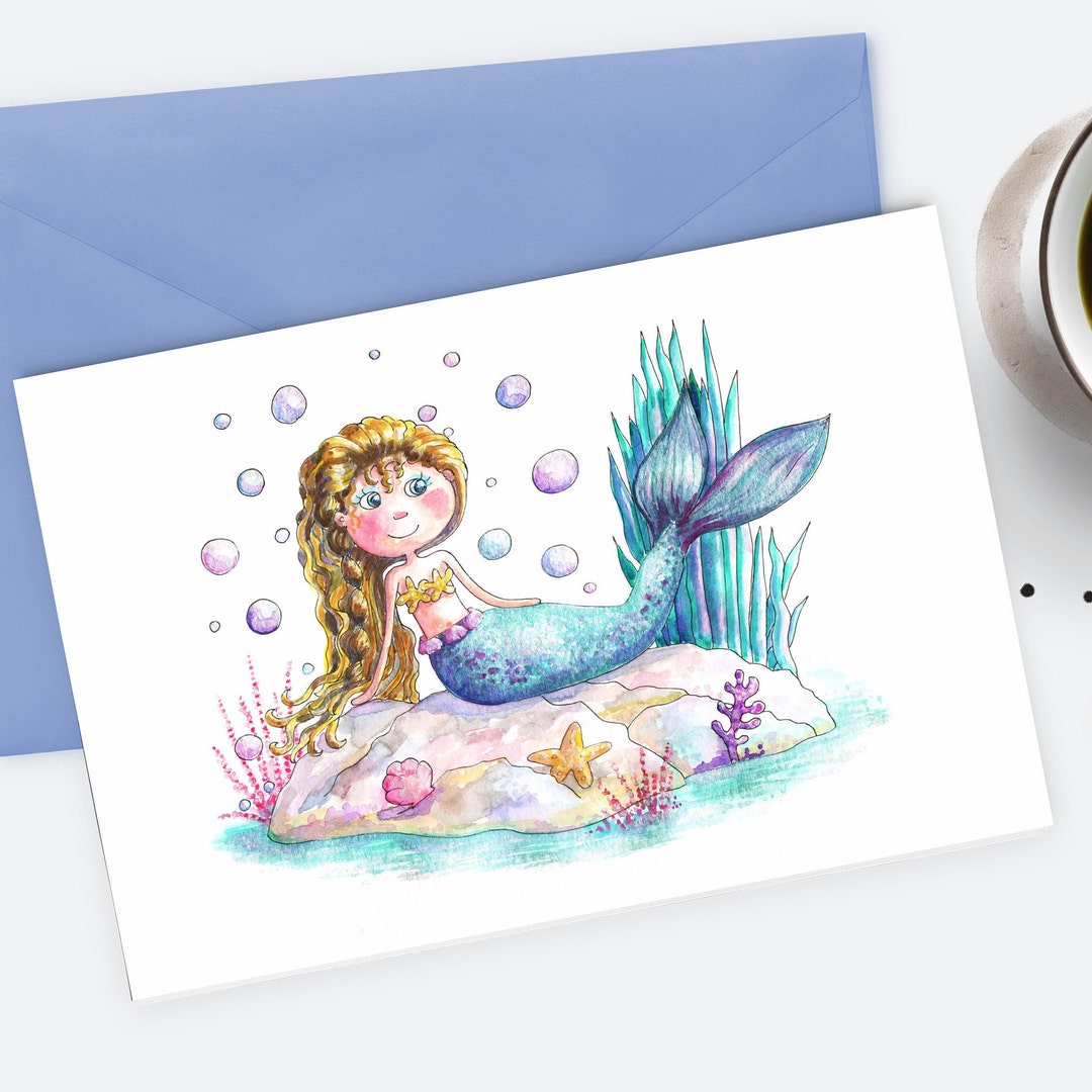 Mermaid Card, Printable Girls Card PDF. - Etsy