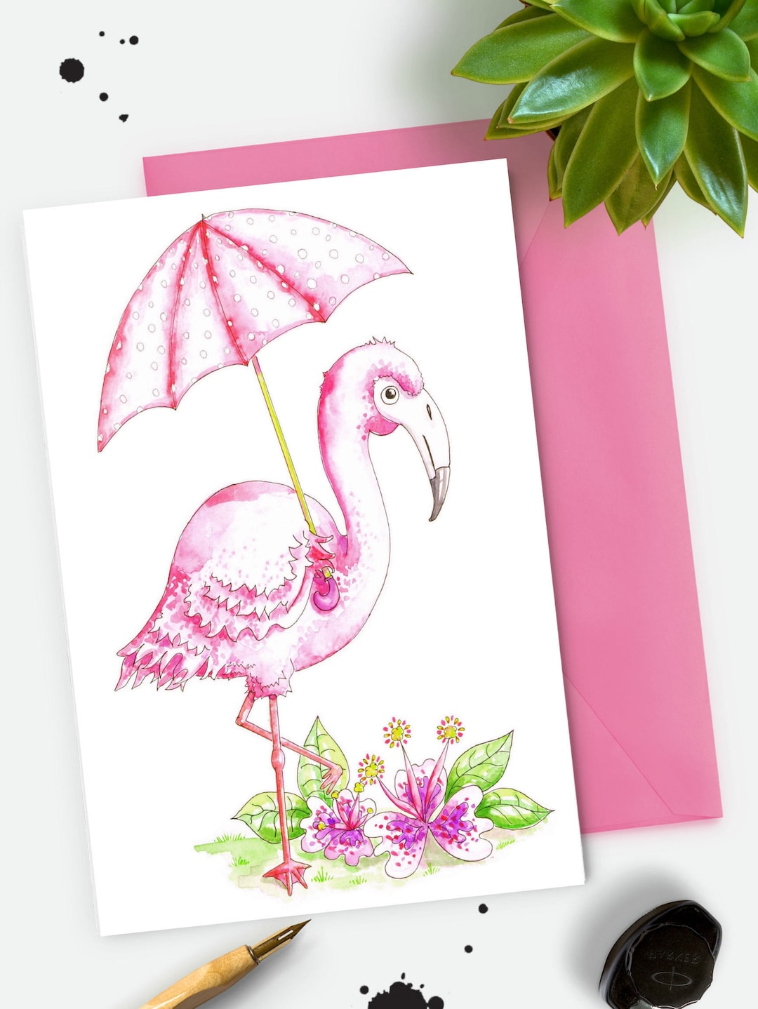 Printable Flamingo Card, Downloadable PDF Card, Pink Bird PDF. - Etsy