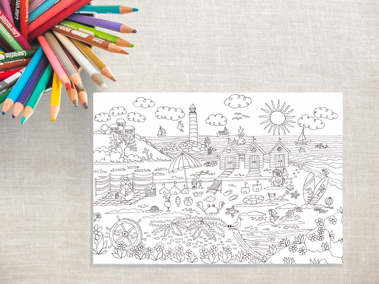 Seaside Printable Coloring Pages. Colouring download. | Etsy