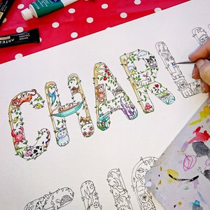 Custom Alphabet Name Painting Personalized Childrens Watercolour - Etsy