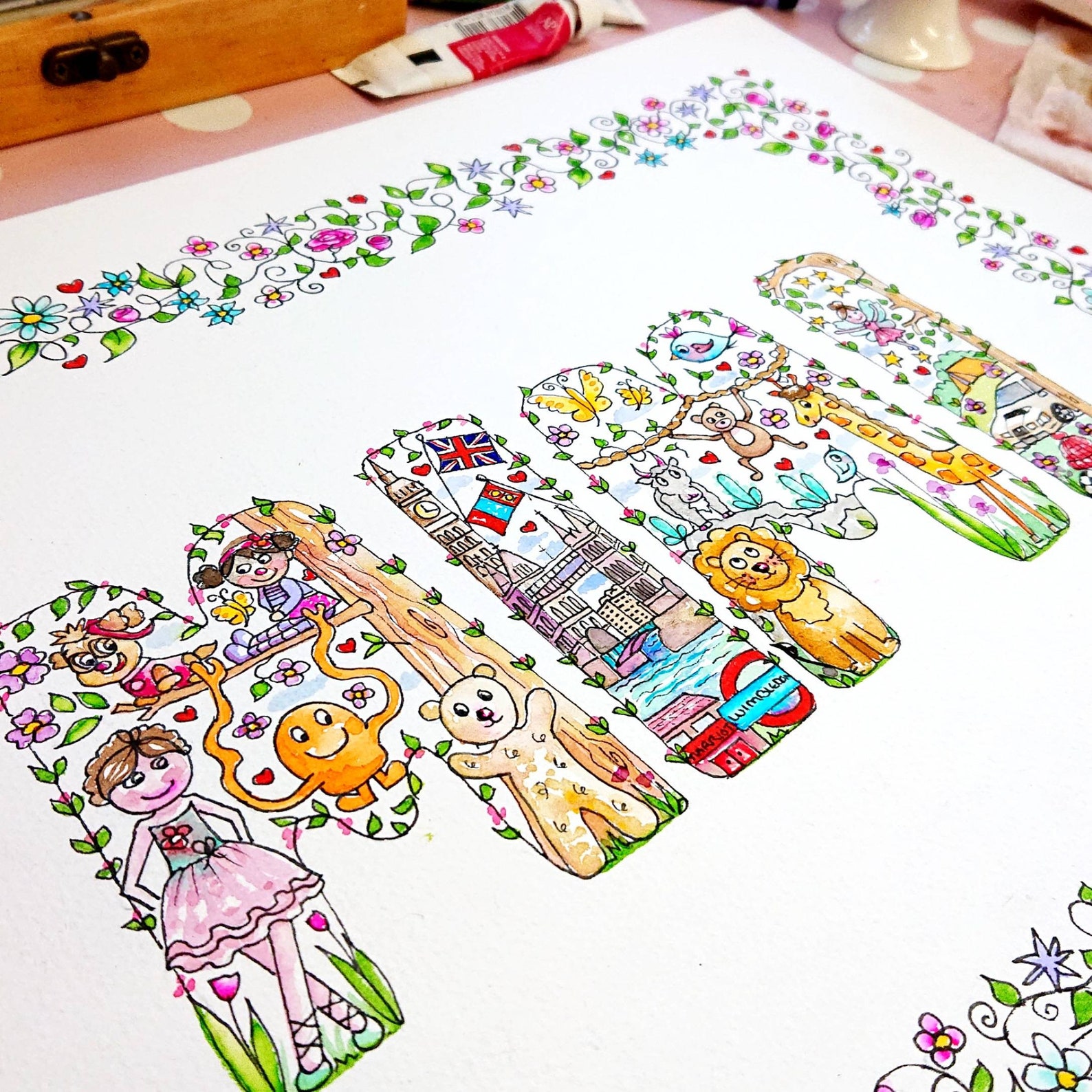 Custom Alphabet Name Painting Personalized Childrens Watercolour - Etsy