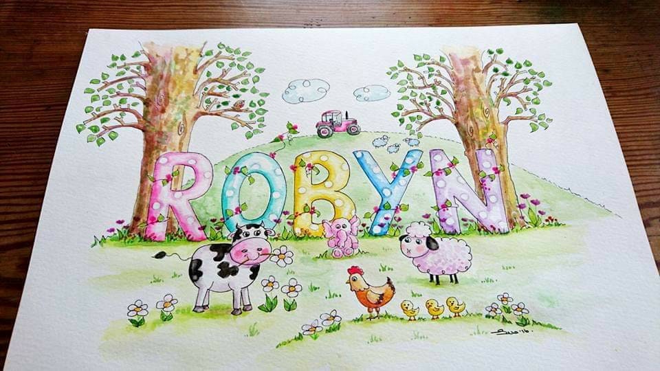 Custom Name Painting, Personalized Childrens Watercolour. - Etsy UK