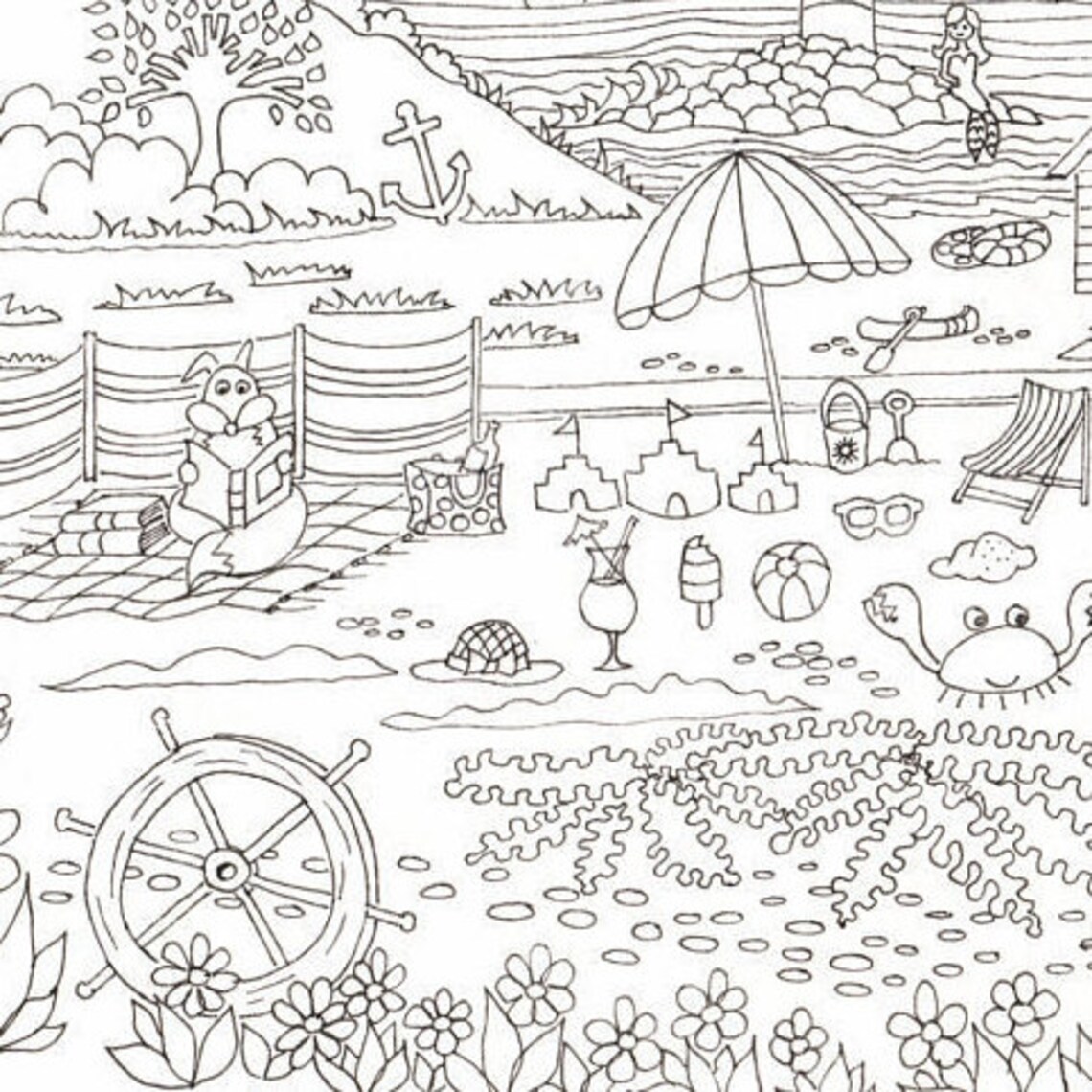 Seaside Printable Coloring Pages. Colouring Download. - Etsy