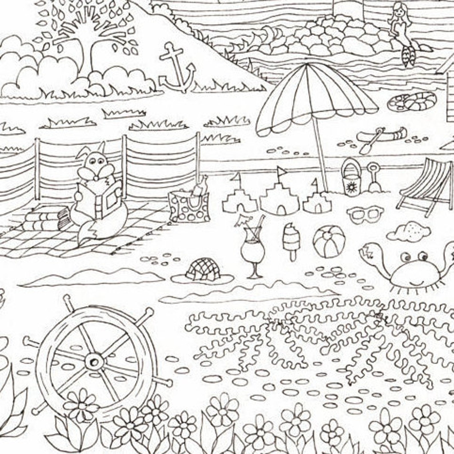 Seaside Printable Coloring Pages. Colouring Download. - Etsy