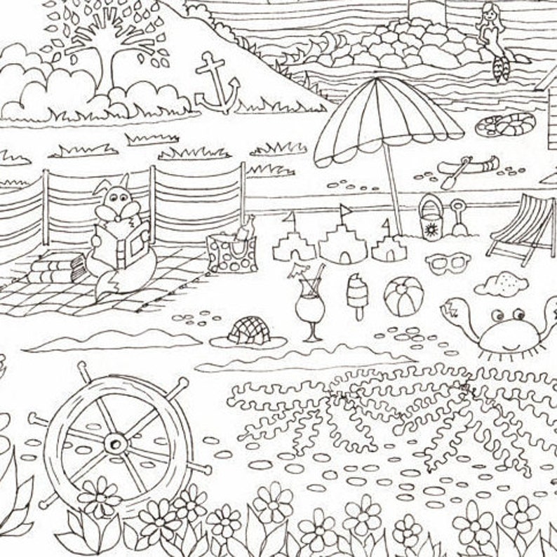 Seaside Printable Coloring Pages. Colouring Download. - Etsy