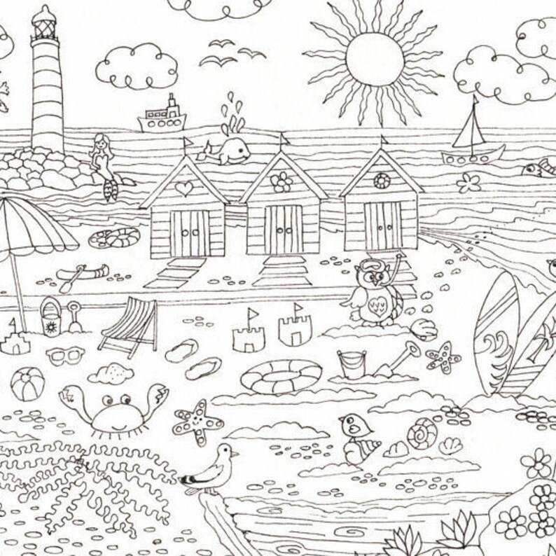 Seaside Printable Coloring Pages. Colouring Download. - Etsy