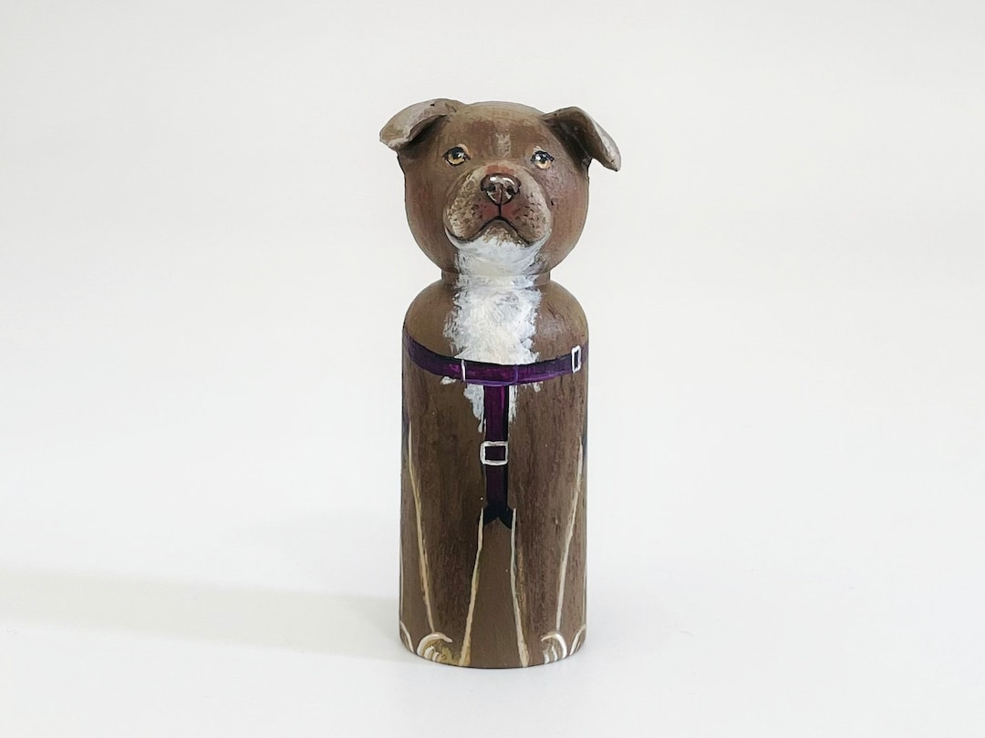 Hand-painted Pit Bull Peg Doll: Wooden Dog Portrait - Etsy