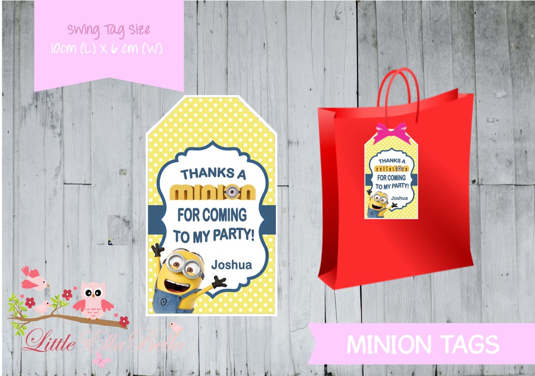 Minion Tag Party Favour Swing Tag Party Stickers Thank You Tag ...
