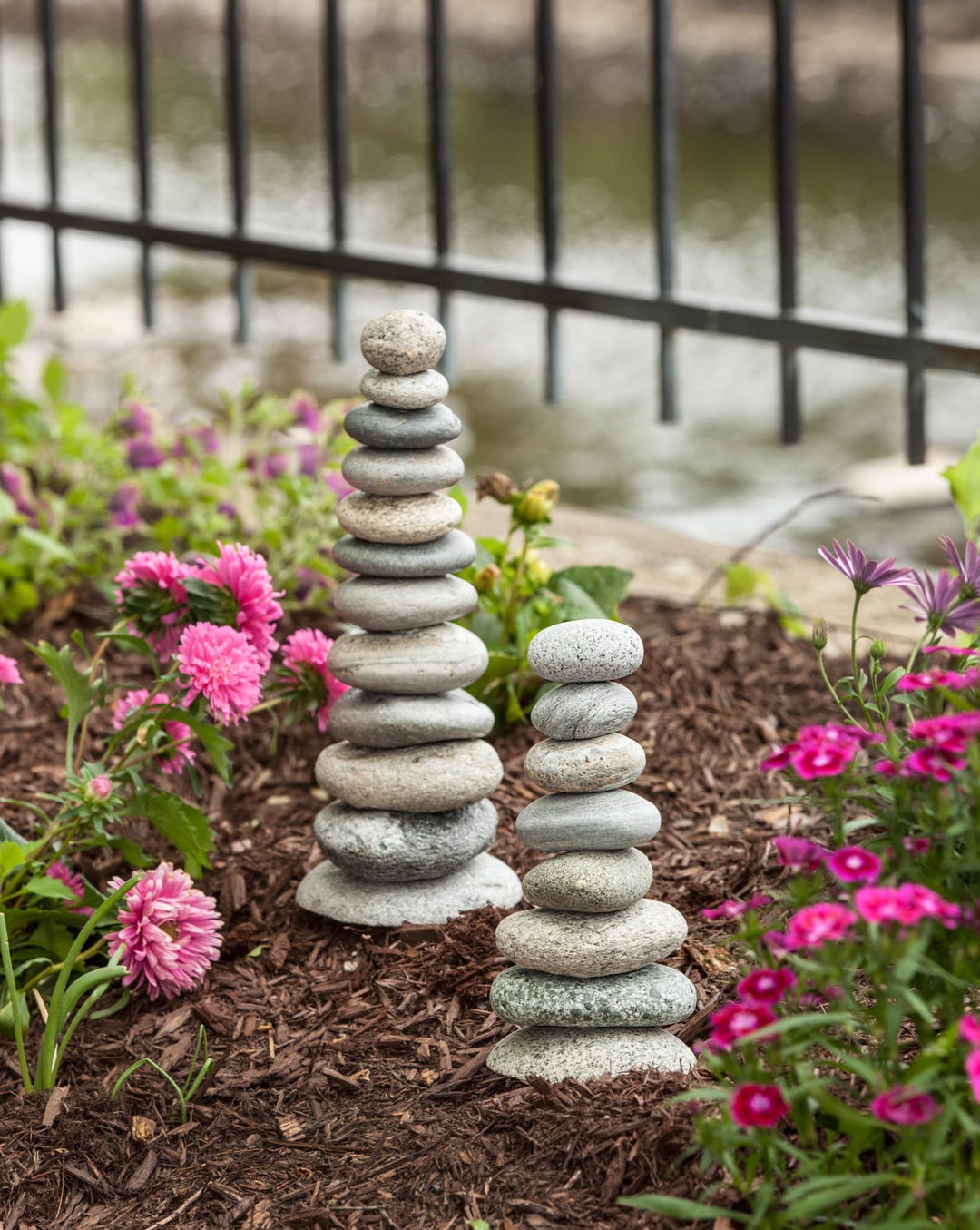 Stacked Stone Garden Cairn: Coastal Rock Sculpture With Aluminum Rod - Etsy