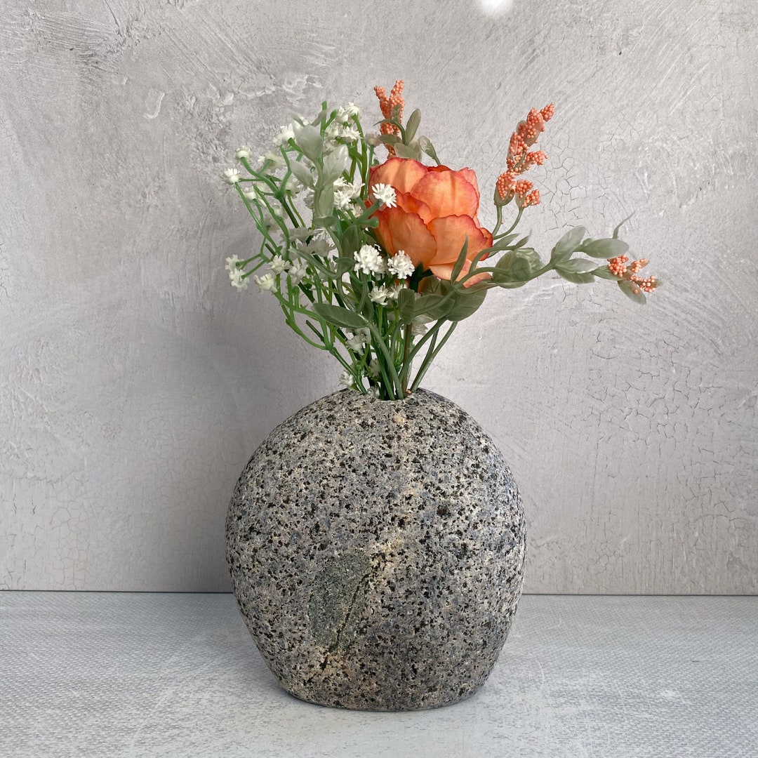 Natural Beach Stone Vase | Flower Bud Arrangement Holder | Functional ...