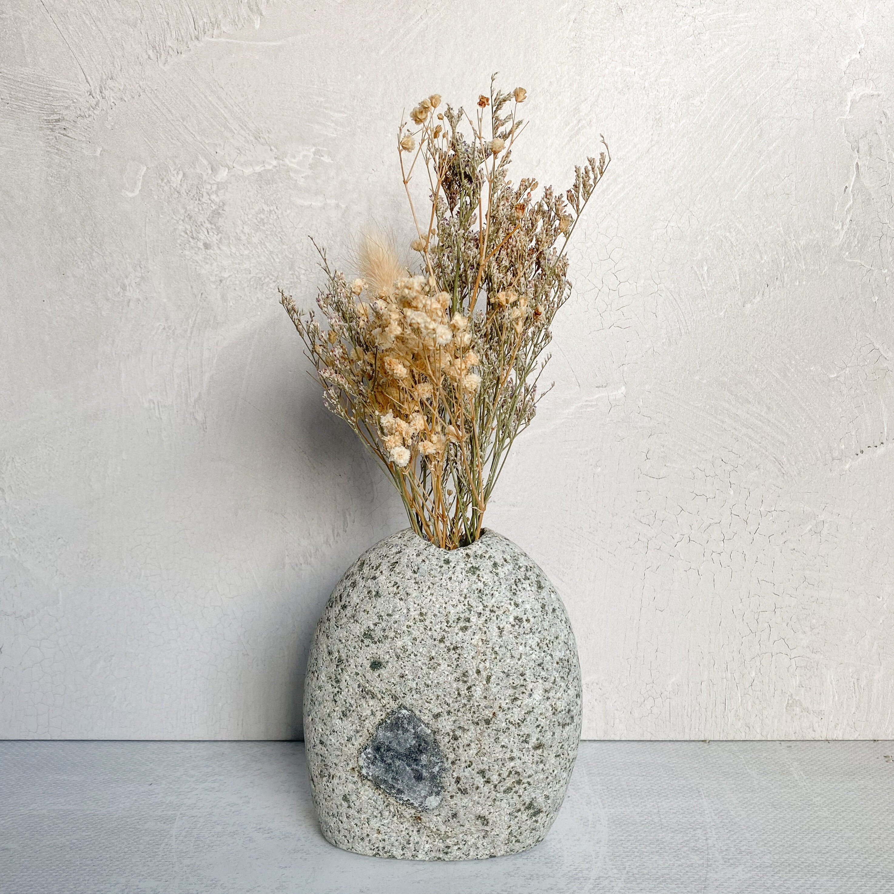 Natural Beach Stone Vase Flower Bud Arrangement Holder Functional Rock ...