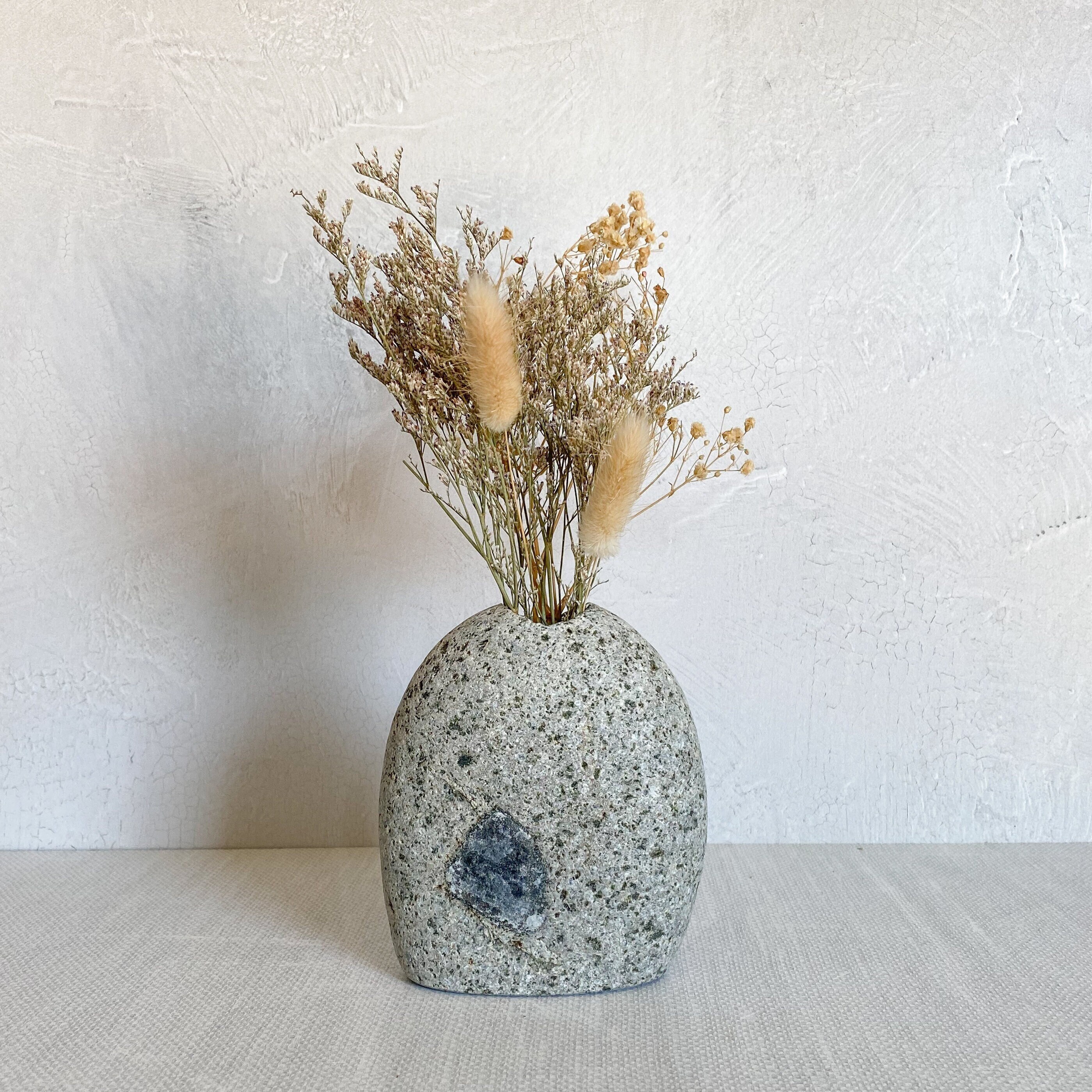 Natural Beach Stone Vase Flower Bud Arrangement Holder Functional Rock ...
