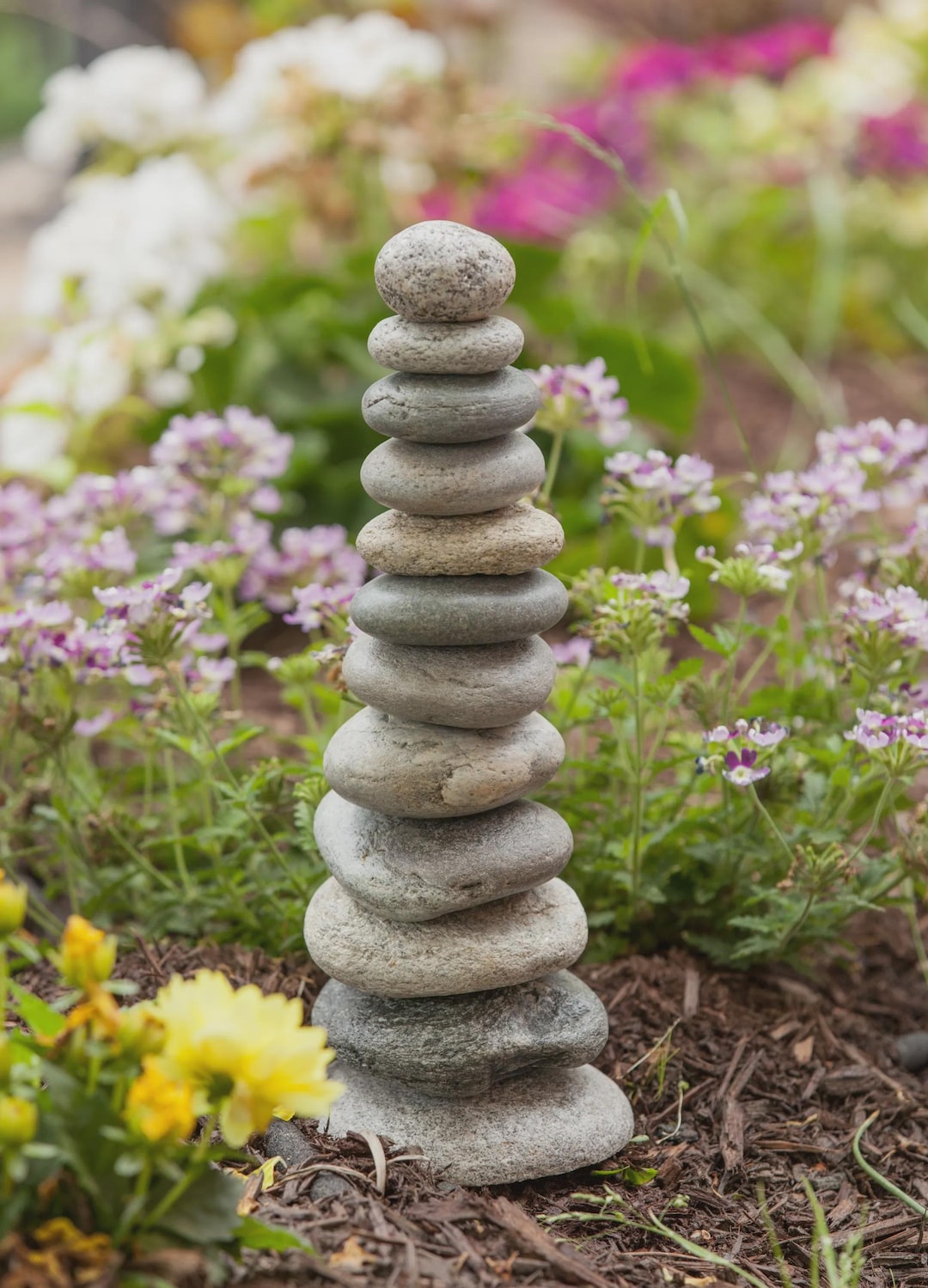 Stacked Stone Garden Cairn – 13-inch Tall Coastal Rock Sculpture With ...