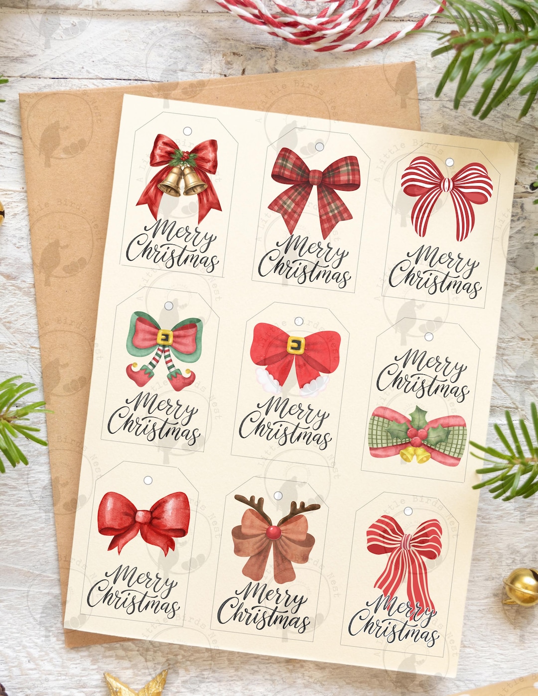 Watercolor Christmas Bow Gift Tags – Printable Holiday Tags - Etsy