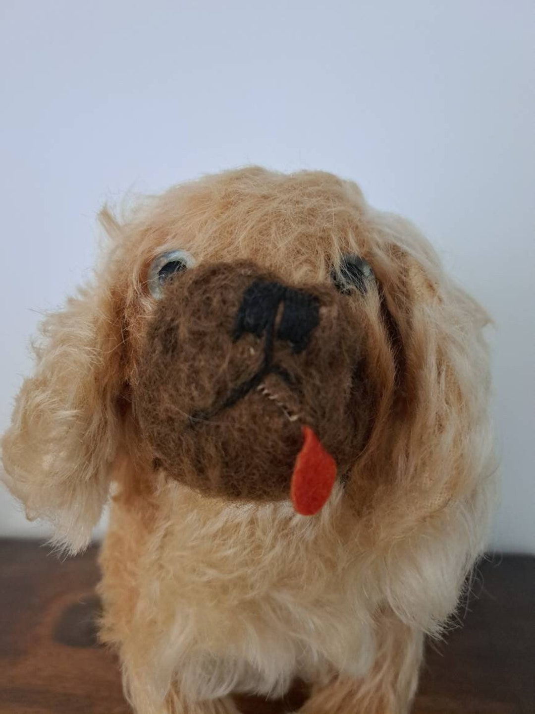 RARE 8 Inch Tall Antique EINCO or Similar Style DOG straw Filled Mohair ...