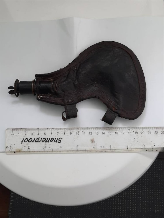 Antique 'scrotum' Powder Flask Leather & Brass Mid - Etsy