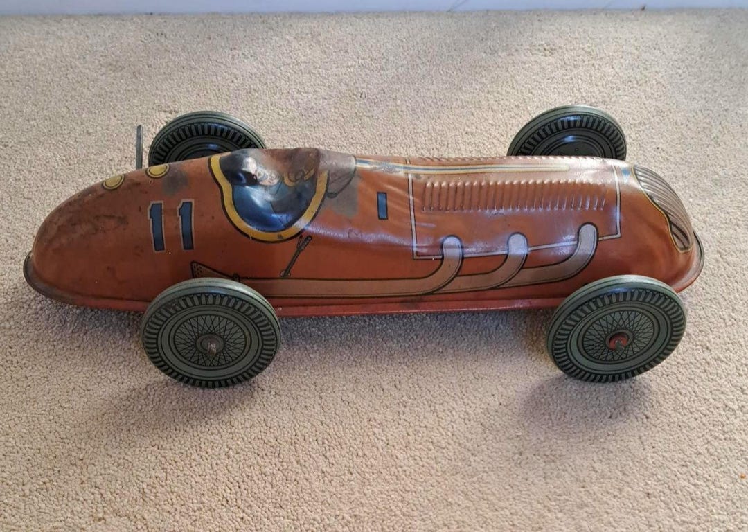 RARE METTOY Tin Plate Clockwork Racing Car - 1940s - the Motor Does ...