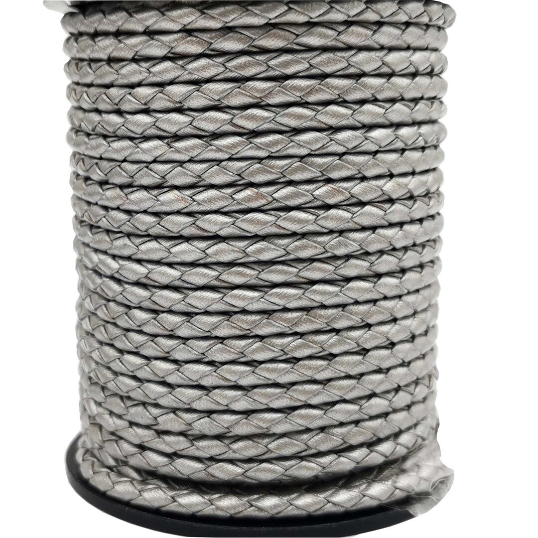 Shapesbyx Silver Braided Leather Bolo Cord 3mm Round Folded Leather ...