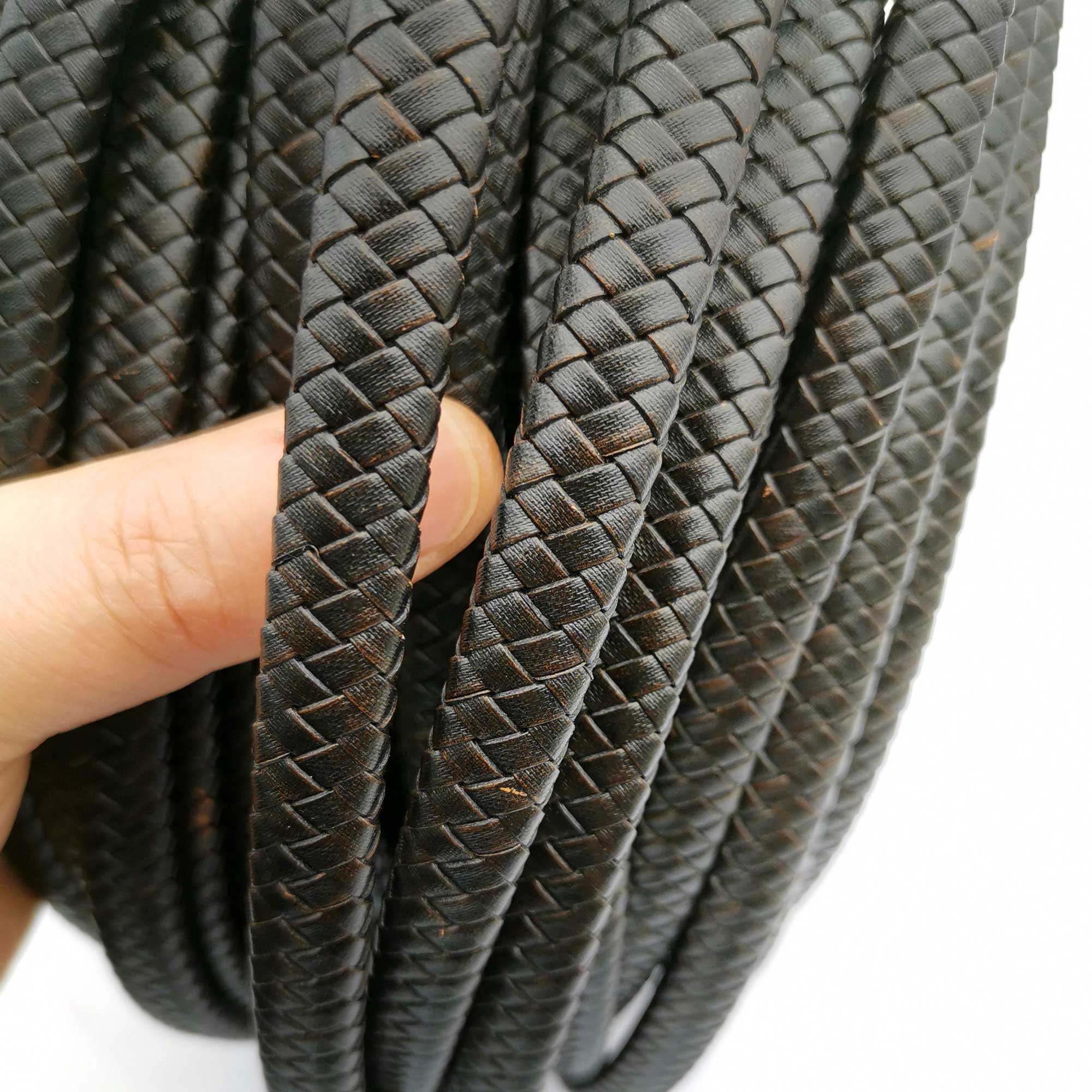 Shapesbyx Flat Braided Leather Strap 12x6mm Licorice Leather Cord Black ...