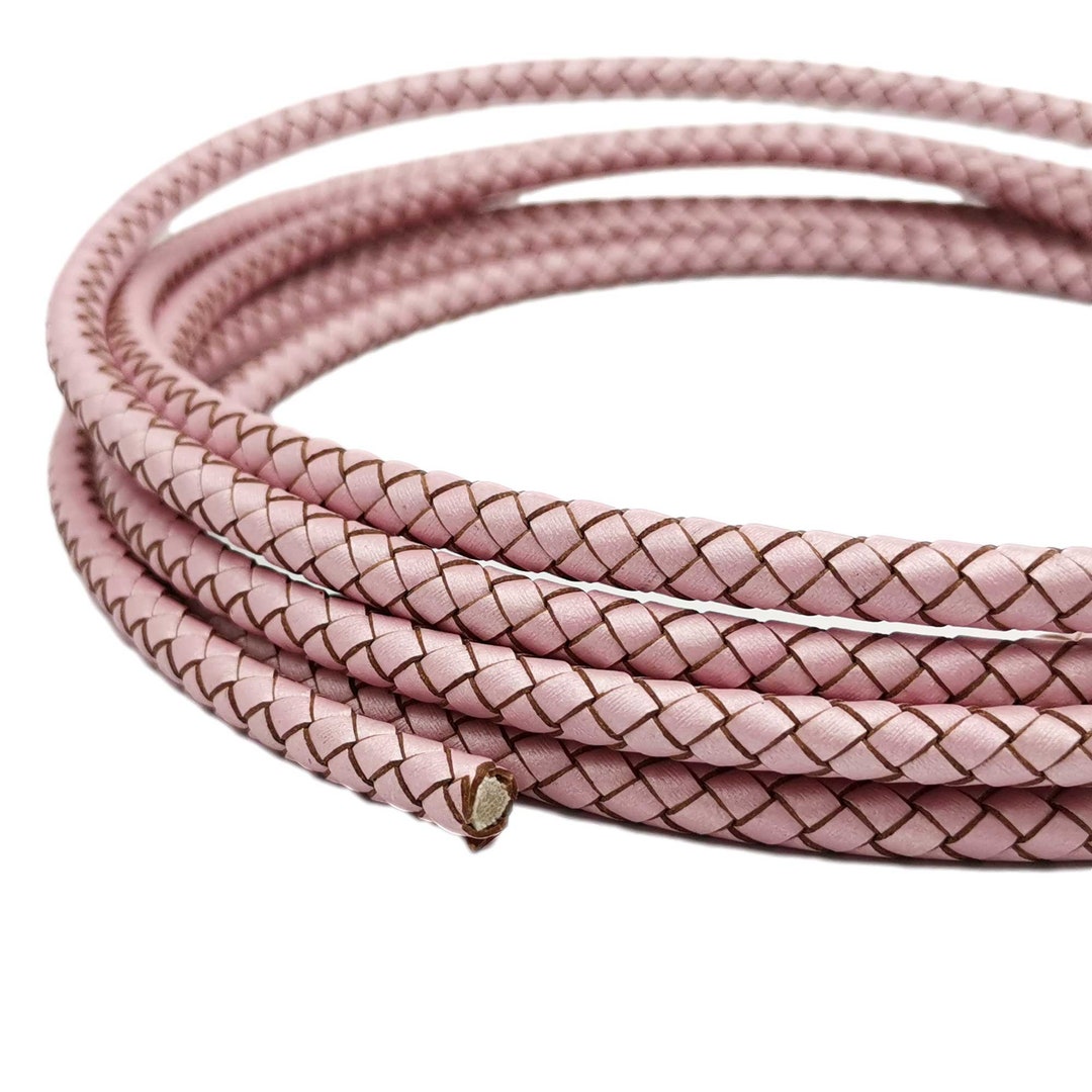 Shapesbyx 6mm Round Braided Leather Bolo Strap Metallic Pink Folded ...