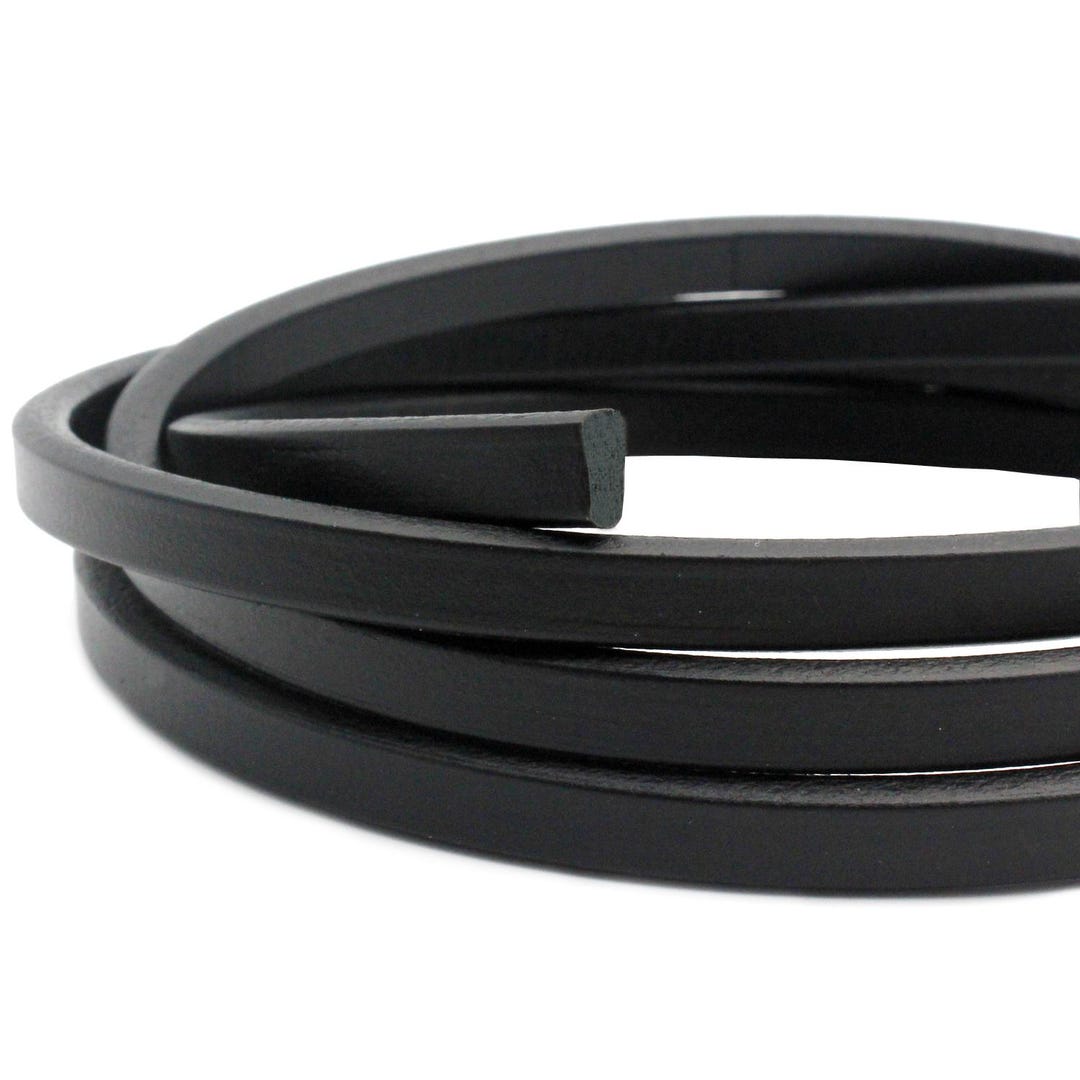 Shapesbyx Black 10mmx6mm Licorice Leather Strap Men Black Bracelet ...