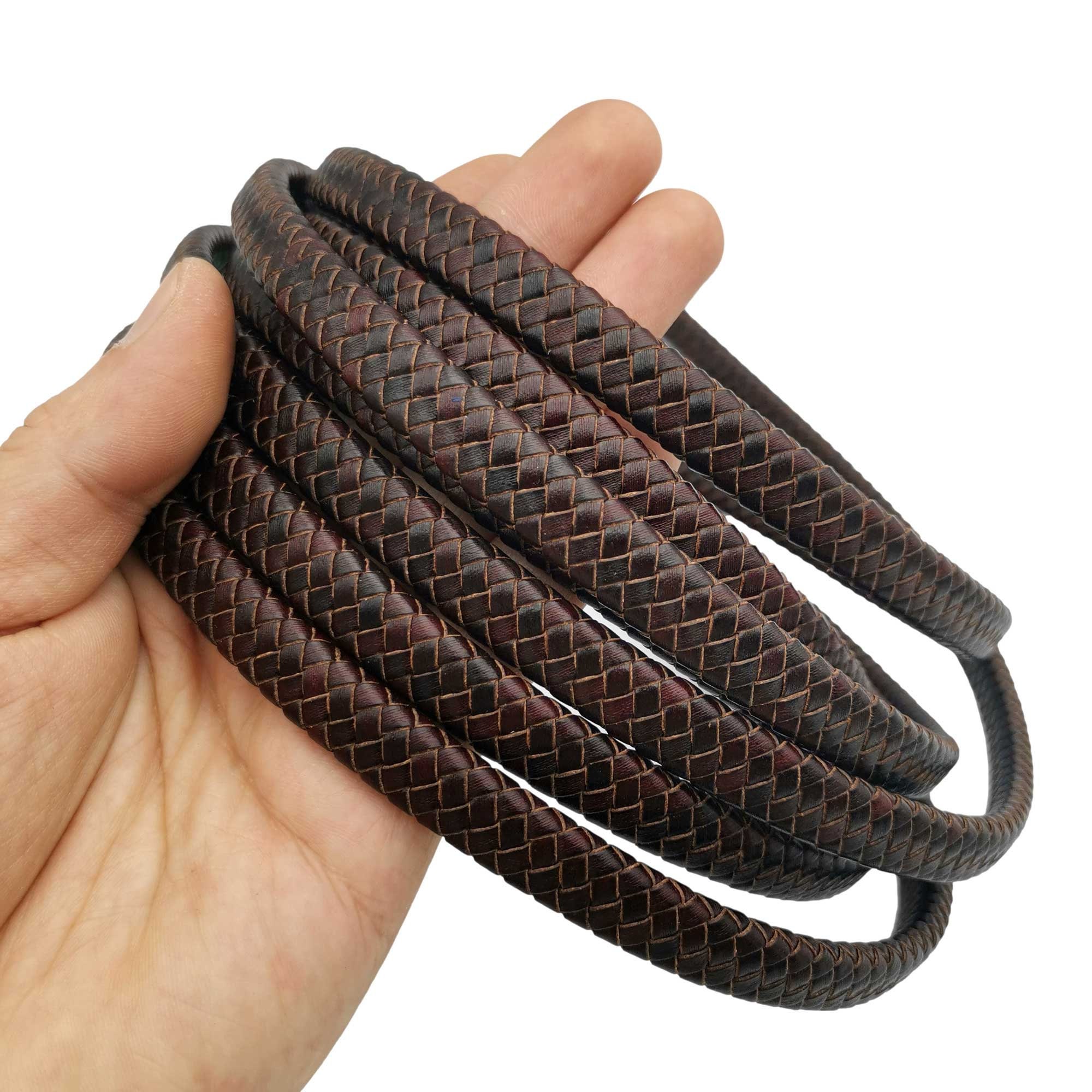 Shapesbyx Flat Braided Leather Strap 12x6mm Licorice Leather Cord Black ...