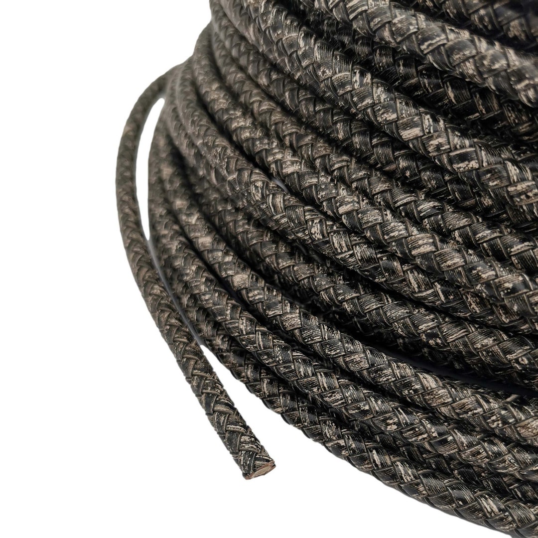 Shapesbyx 6mm Braided Leather Strap Antique Black Round Leather Cord ...