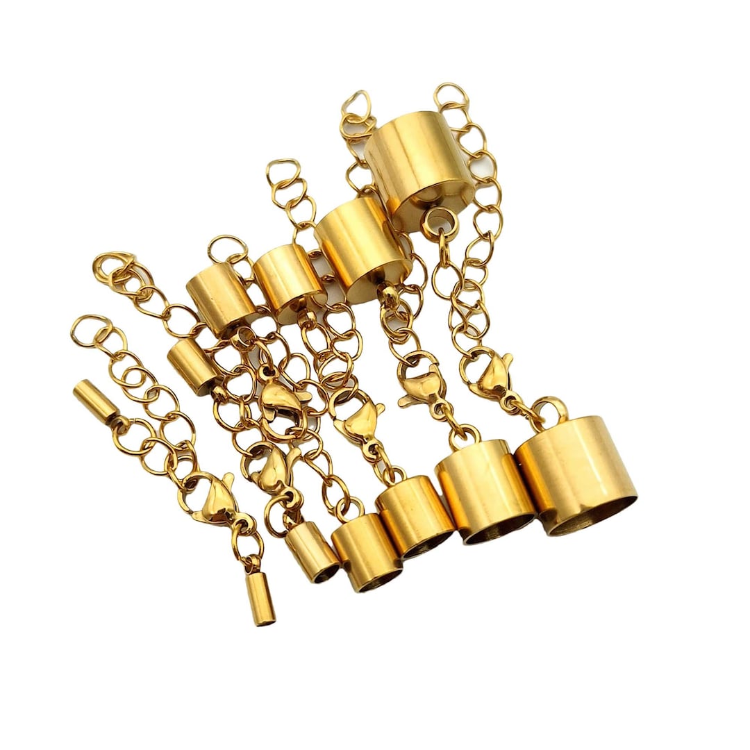 Shapesbyx 18K Gold/black Stainless Steel Cord End Cap Clasps With ...