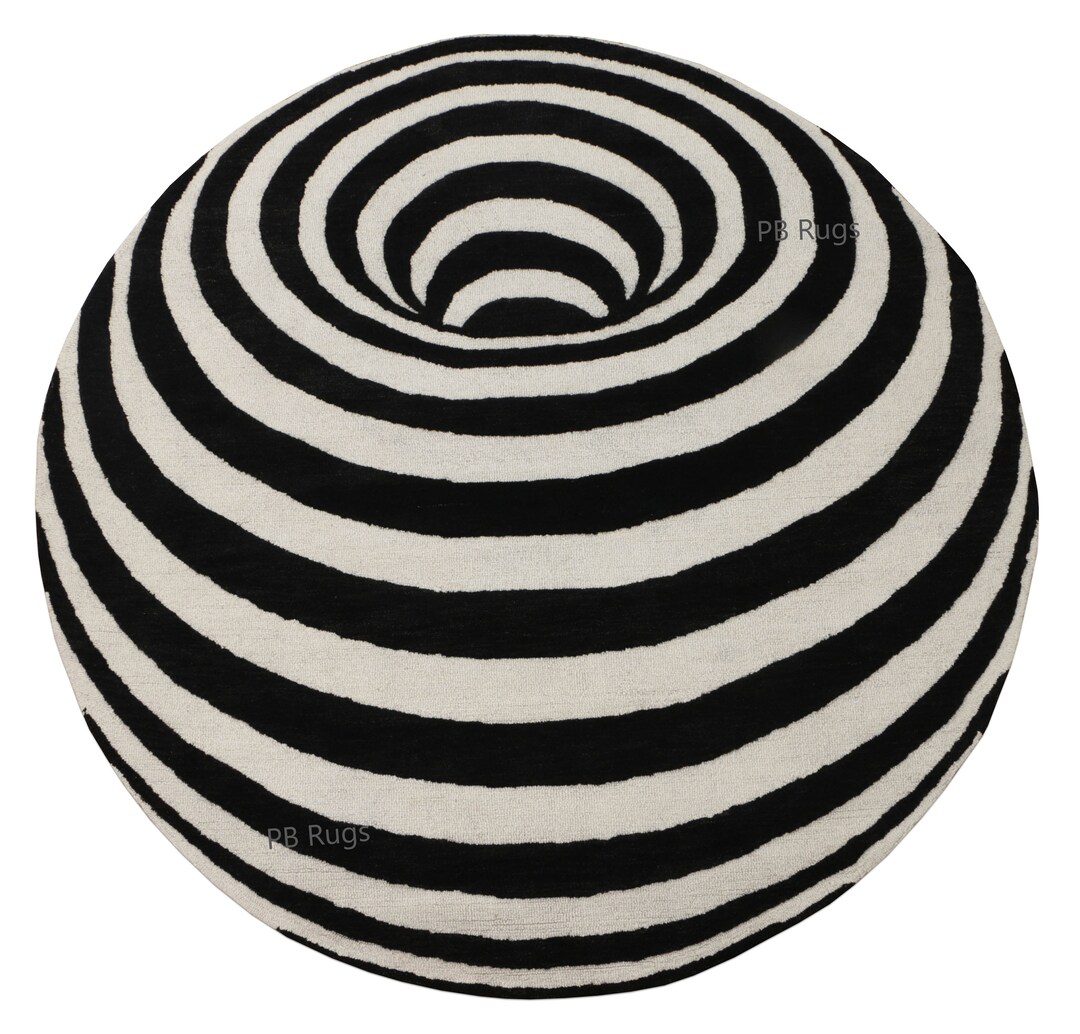 Optical Illusion Globe Design Swirl Round Handmade Tufted Living Room ...