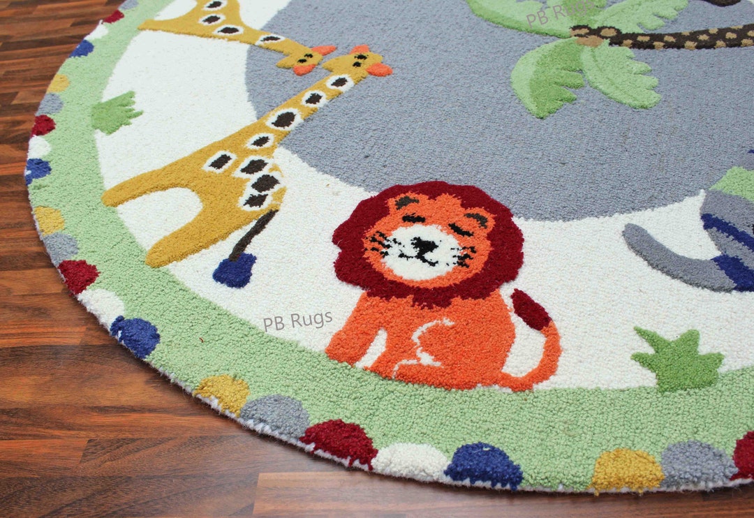 Baby Jungle Friends Elephant 4'x4' & 5'x5' Round Animal Cartoon ...
