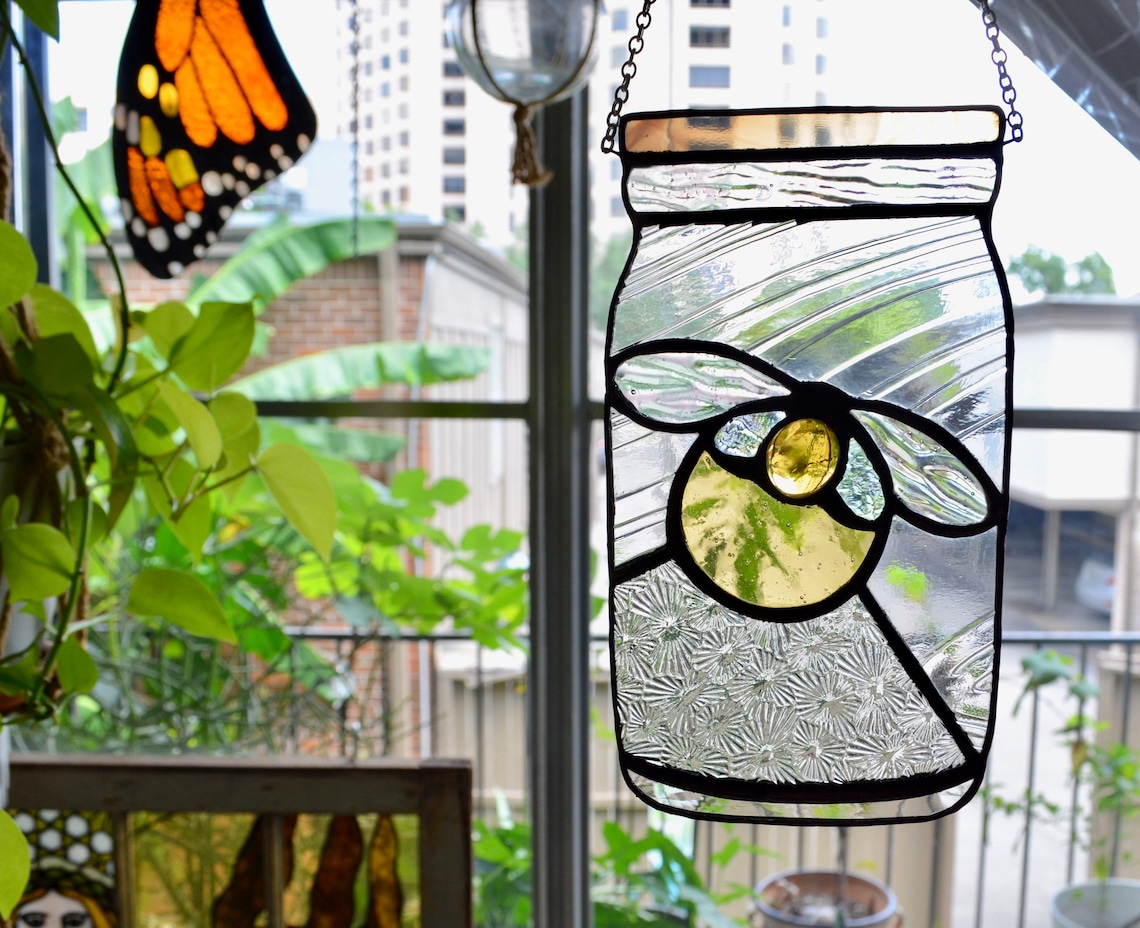 Stained-Glass Lightning Bug in Jar Sun-catcher MADE TO ORDER | Etsy