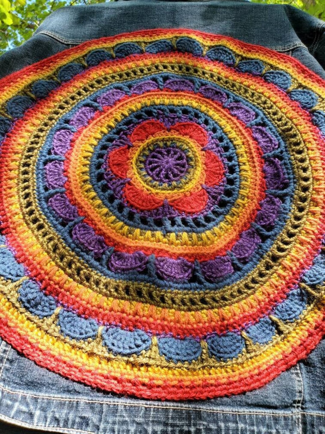 Plus Size Upcycled Crochet Rainbow Mandala Jean Jacket - Etsy