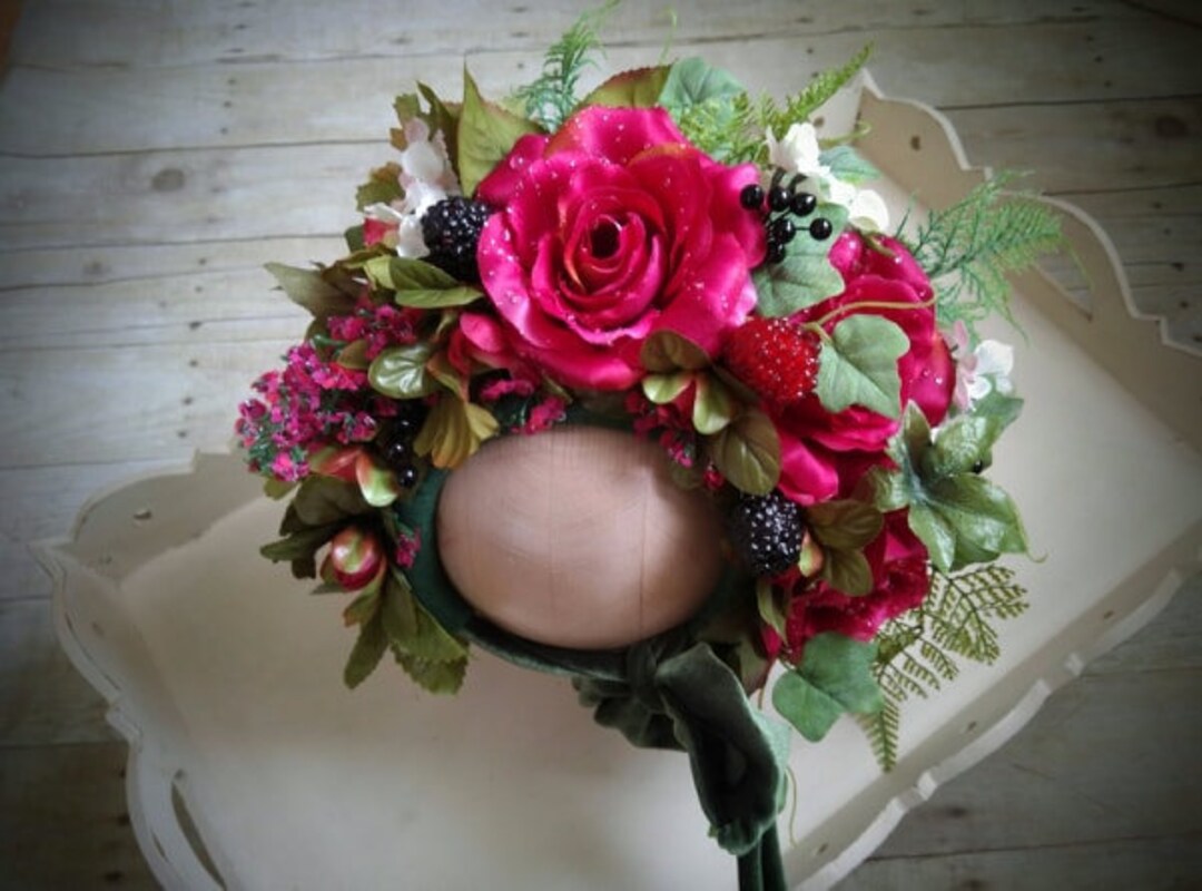 Floral Fairy Baby Bonnet Fall Floral Berries Bonnet Sitter - Etsy