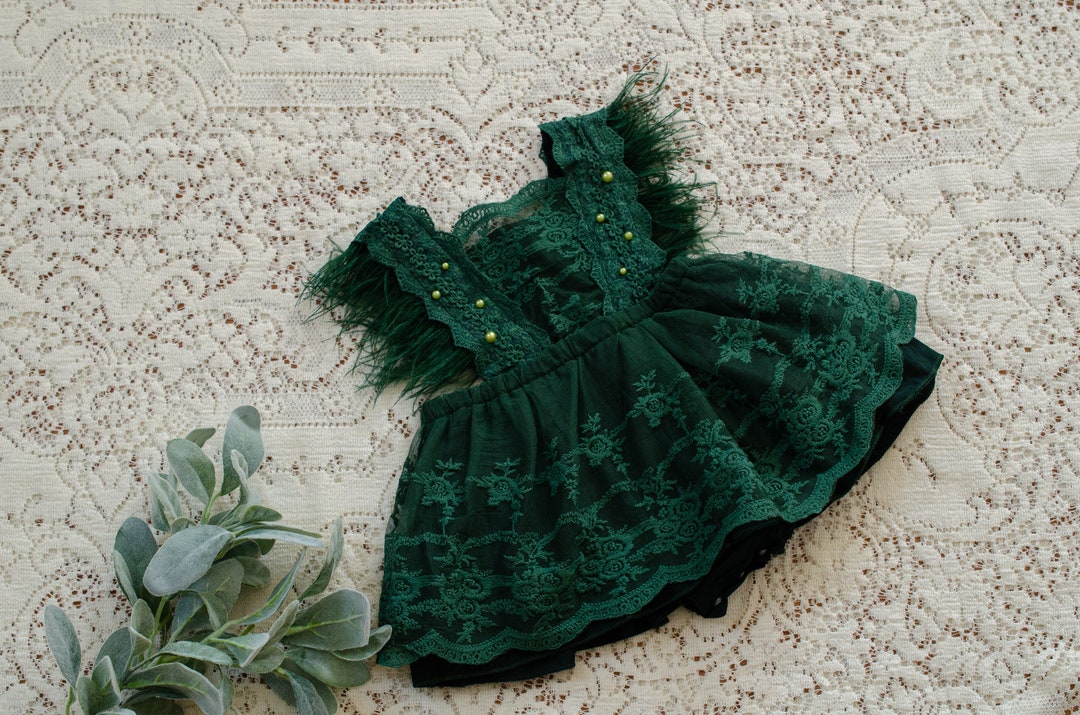 Green Christmas Baby Romper, Baby Cake Smash Romper, Feather Pearl ...
