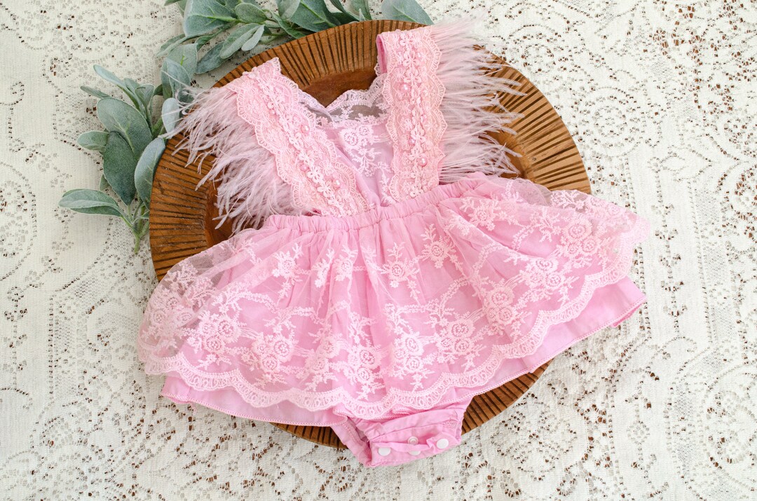 Baby Cake Smash Romper, Feather Pearl Romper With Tieback, Romper With ...