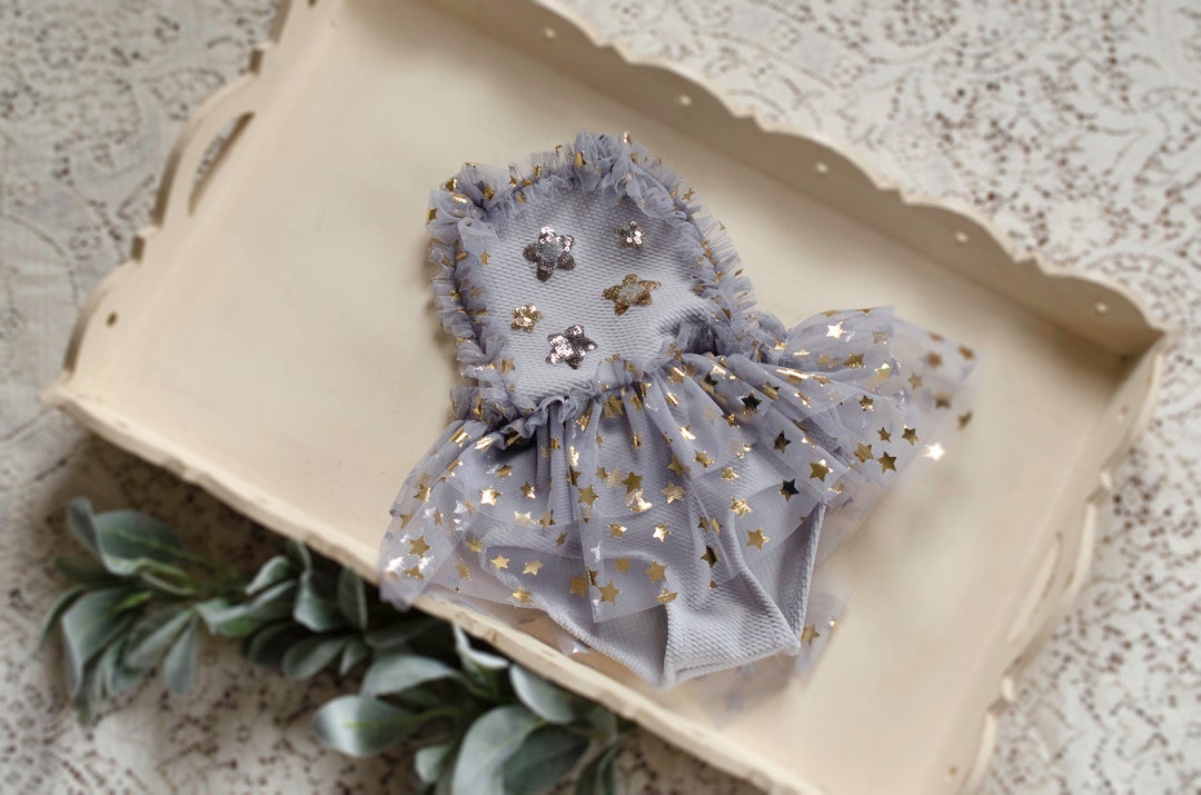 Gold Stars Moon Romper, Sitter Romper, Photo Prop Romper, Grey Gold ...