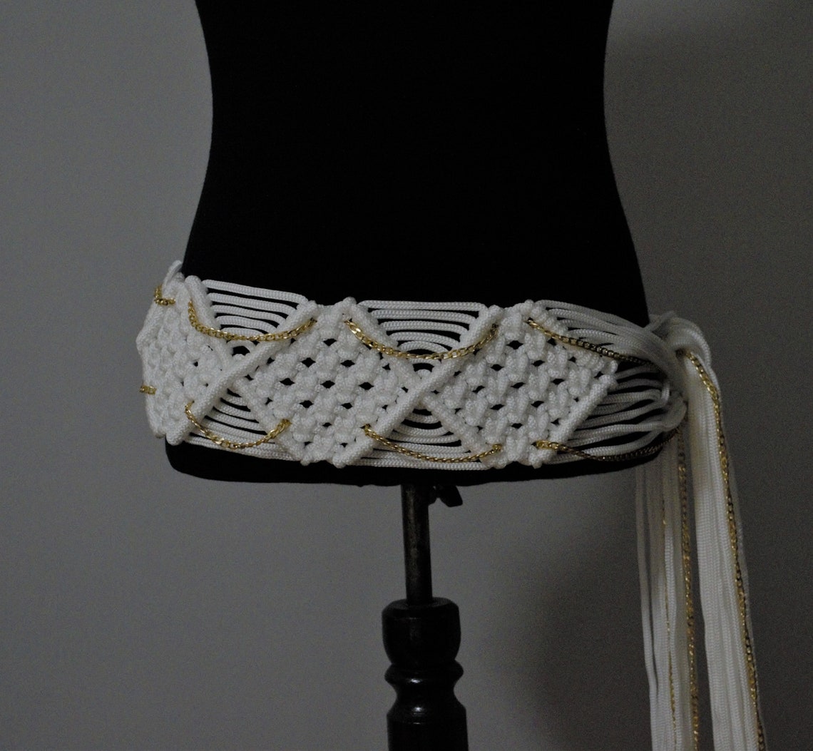 Elvis Style White Macrame Belt Macrame Fringe Belt Macrame - Etsy