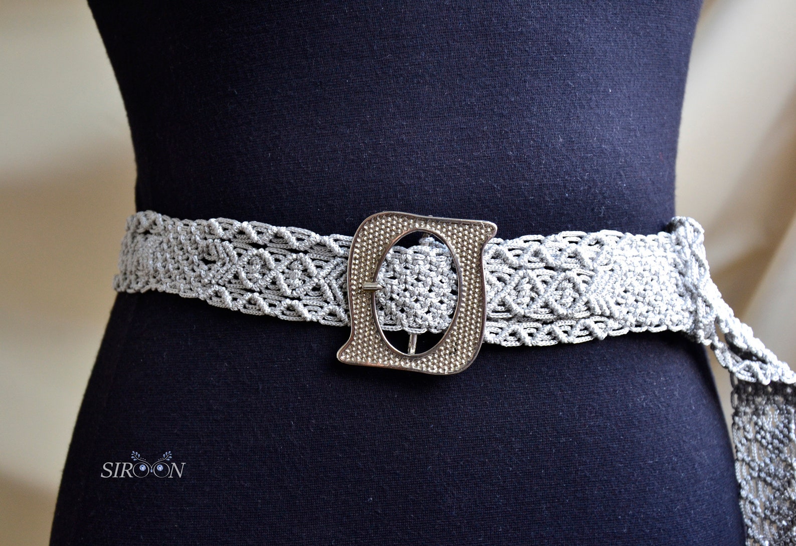 Macrame Woven Silver Buckle Belt Macrame Belt Ventage Style - Etsy Israel
