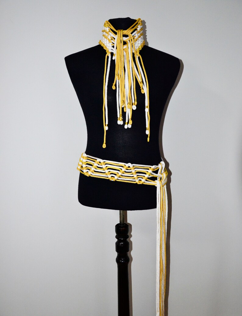 White Cossack Elvis Jumpsuit Belt and Collar Elvis Macrame | Etsy