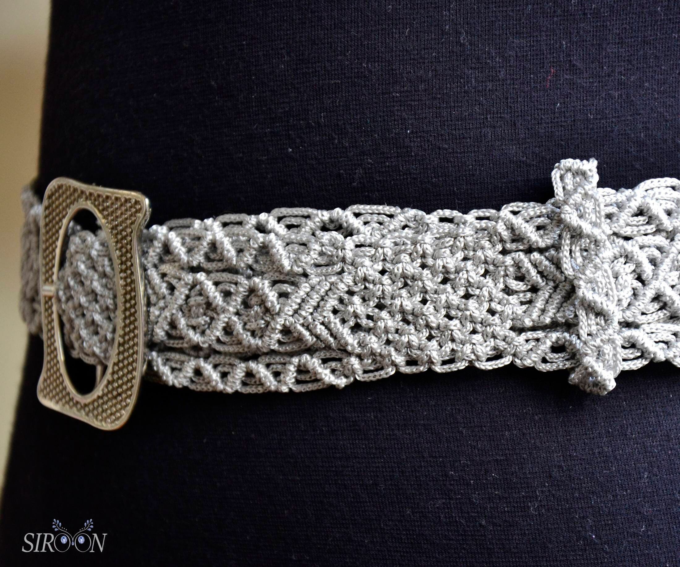 Macrame Woven Silver Buckle Belt Macrame Belt Ventage Style - Etsy Israel