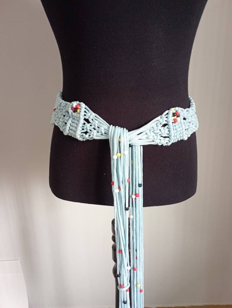 Blue Macrame Belt Elvis Style Macrame Belt Beaded Belt - Etsy