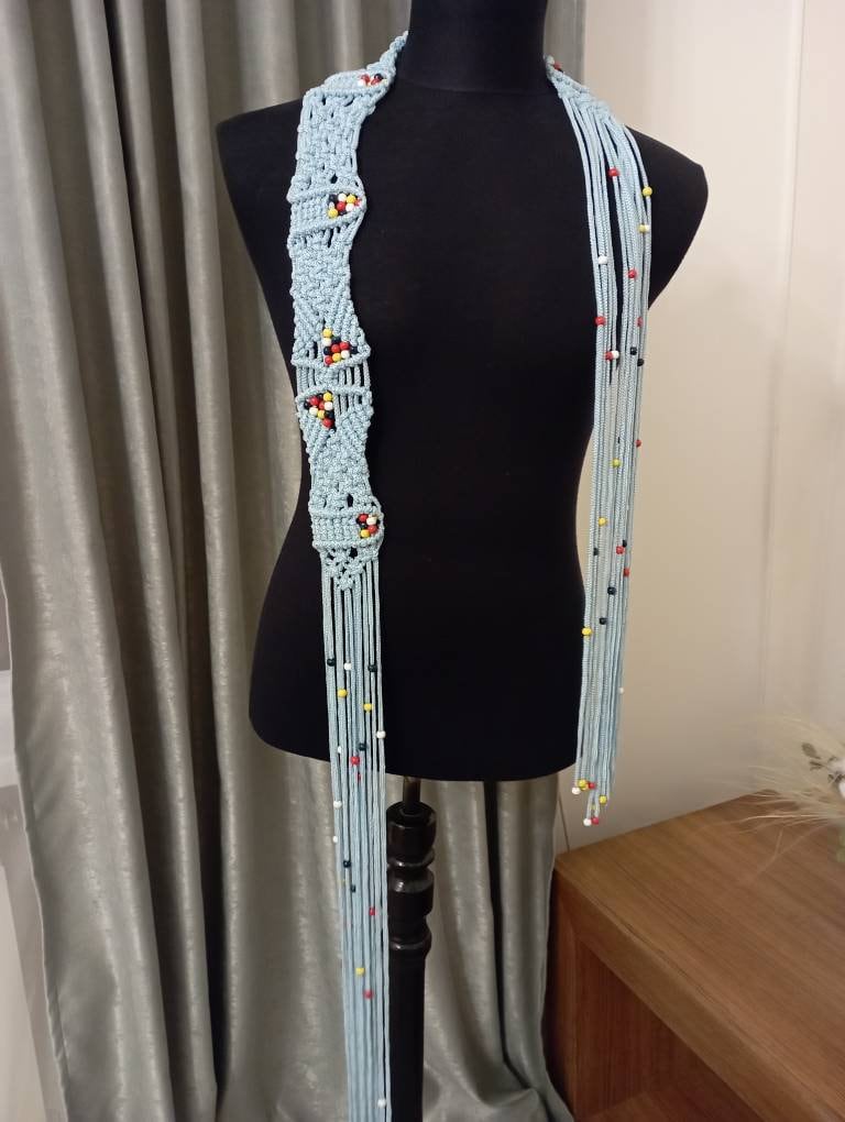 Blue Macrame Belt, Elvis Style Macrame Belt, Beaded Belt, Elvis Tassel ...