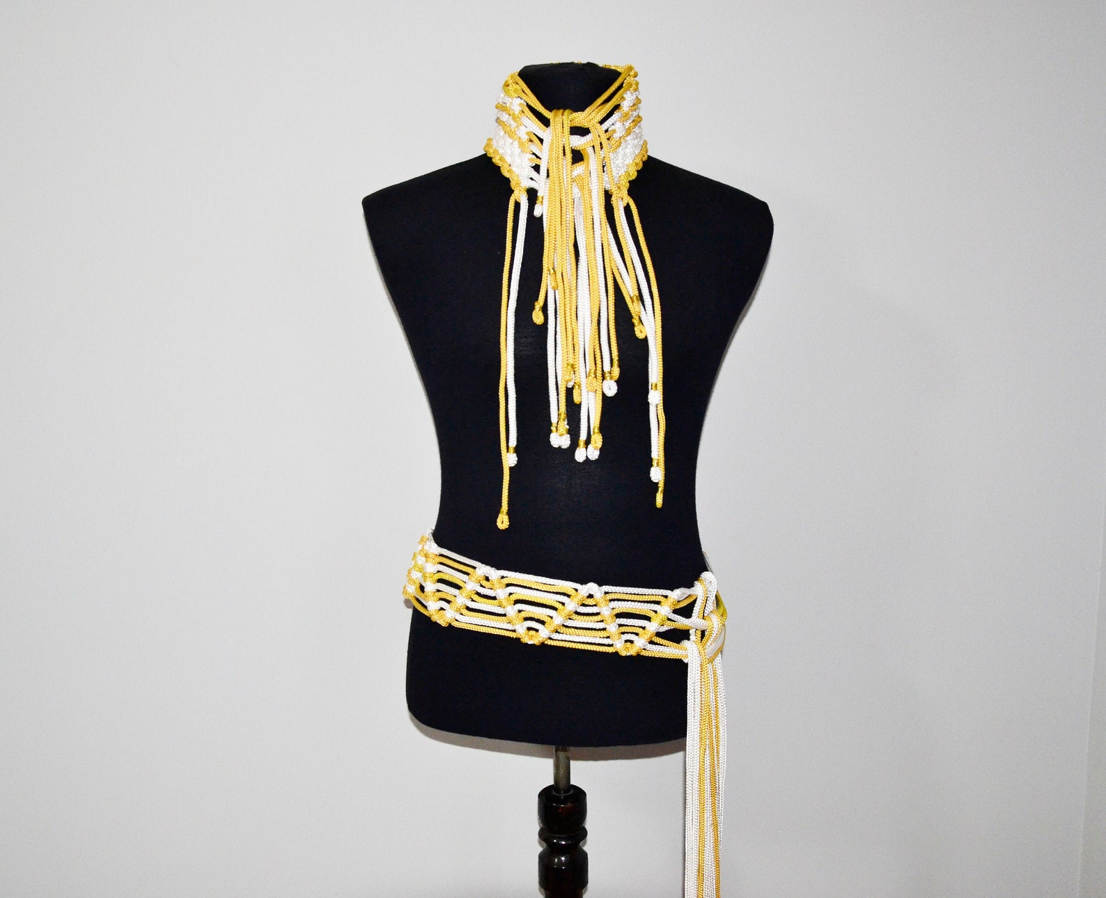 White Cossack Elvis Jumpsuit Belt and Collar Elvis Macrame | Etsy