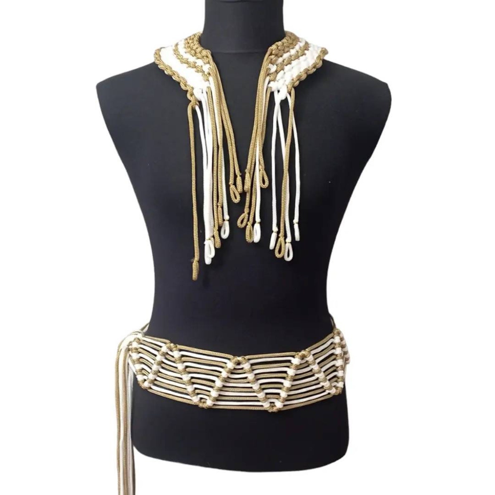 White Cossack Elvis Jumpsuit Belt and Collar, Elvis Macrame Belt, Elvis ...