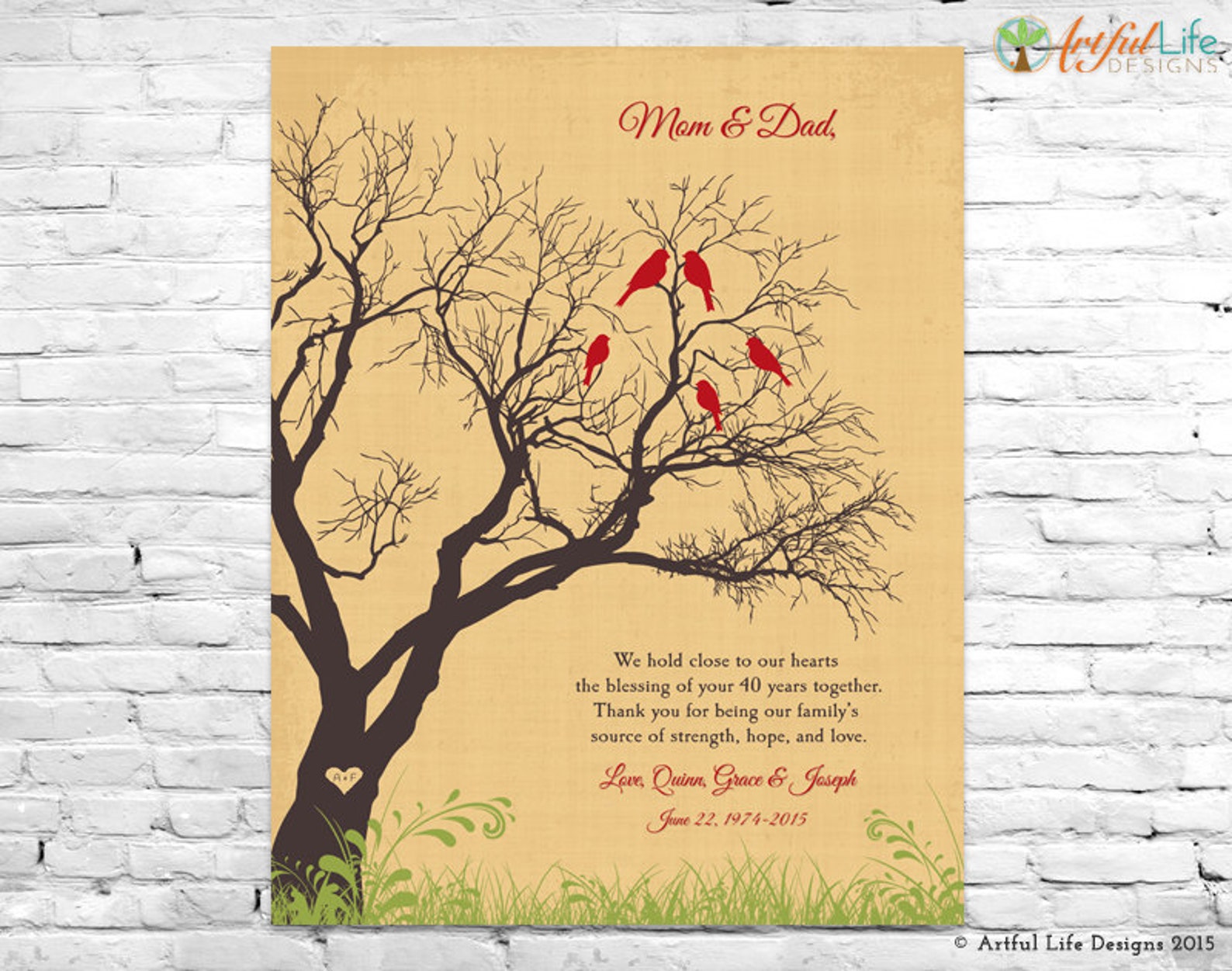 40th ANNIVERSARY GIFT Family Tree Wall Art 40th RUBY - Etsy