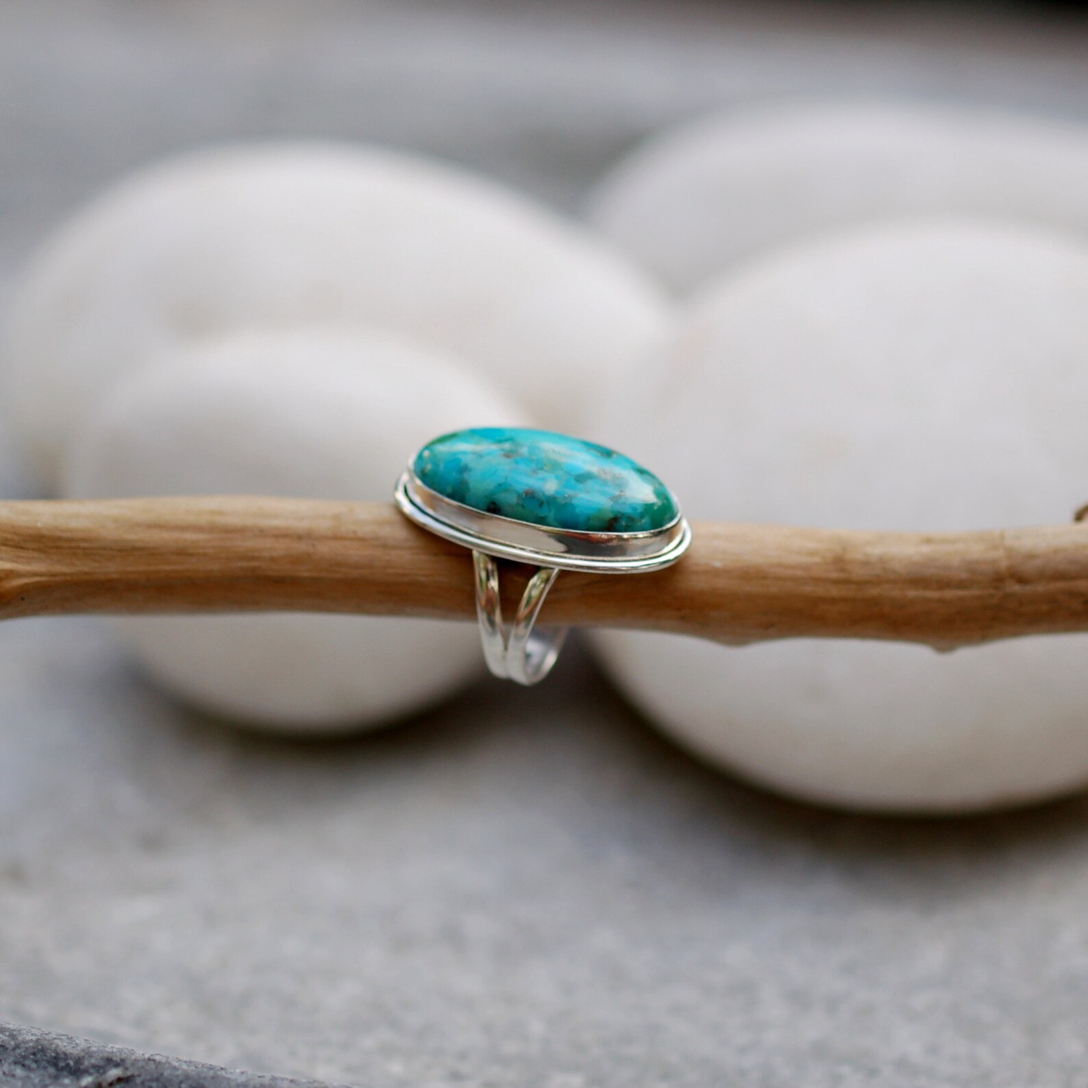 Large Turquoise Cabachon Ring, Modernist Sterling Silver Vintage Ring ...