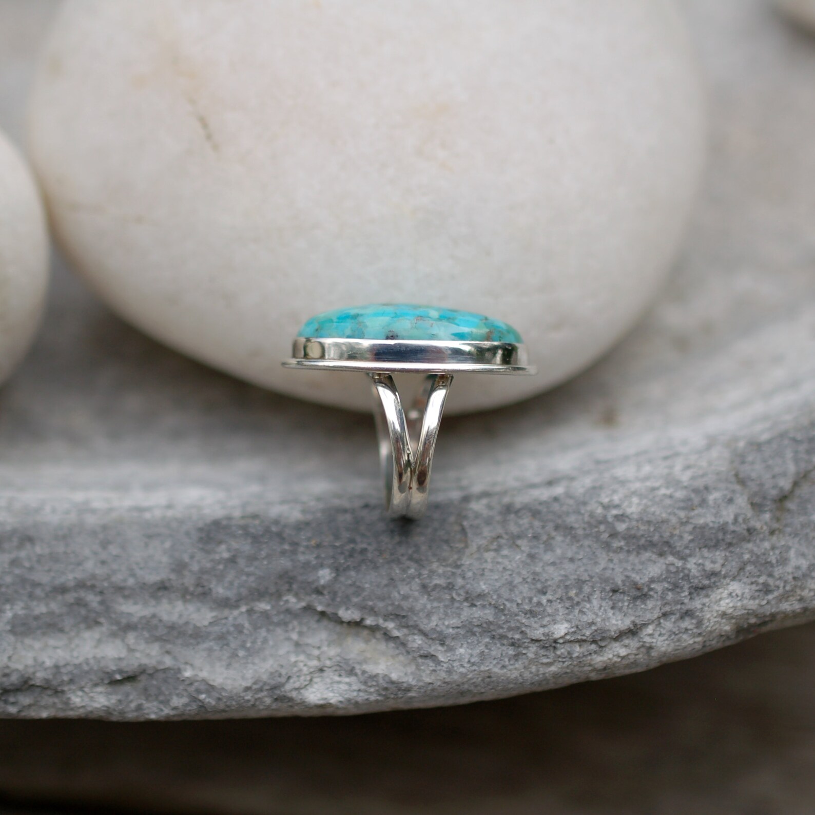 Large Turquoise Cabachon Ring, Modernist Sterling Silver Vintage Ring ...