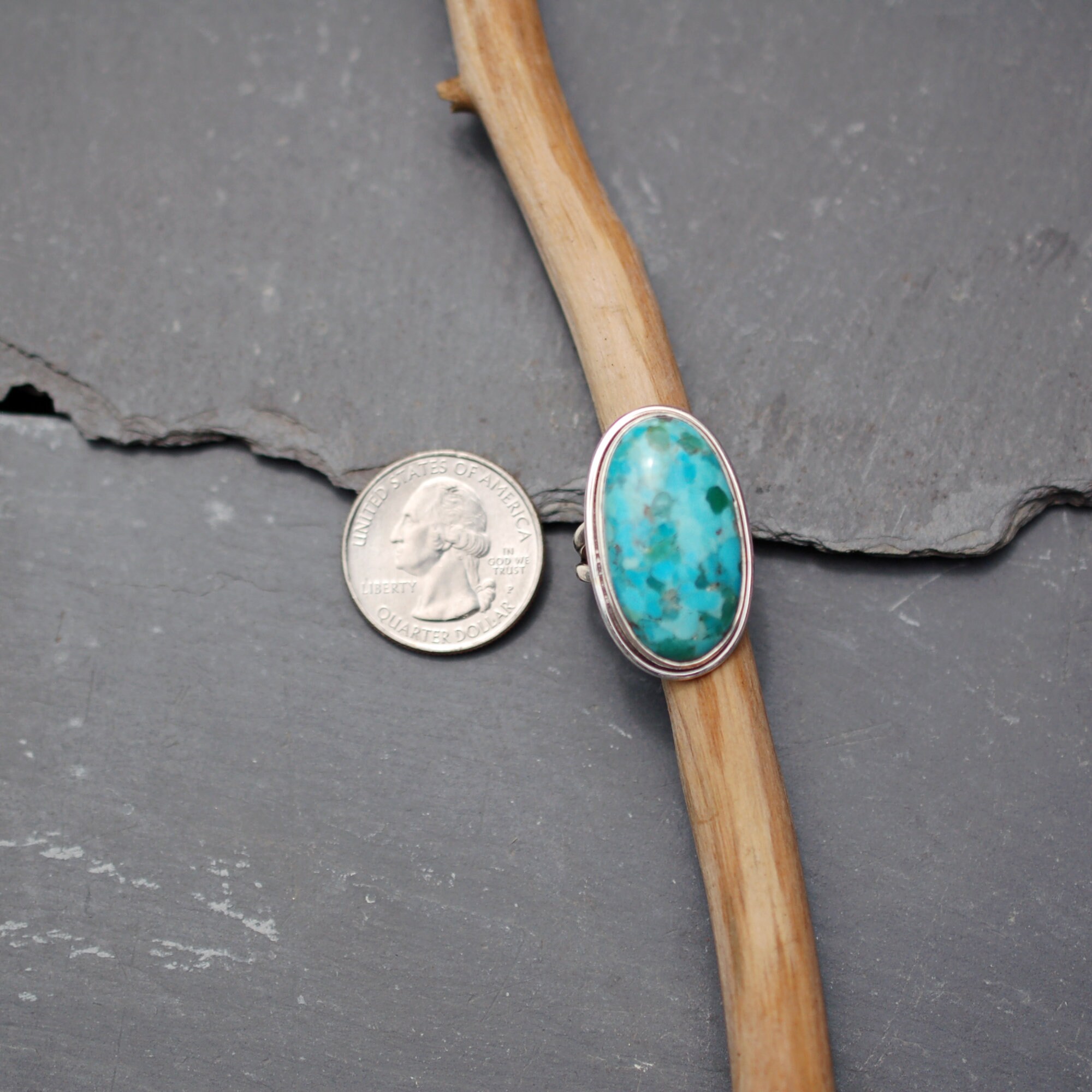 Large Turquoise Cabachon Ring, Modernist Sterling Silver Vintage Ring ...