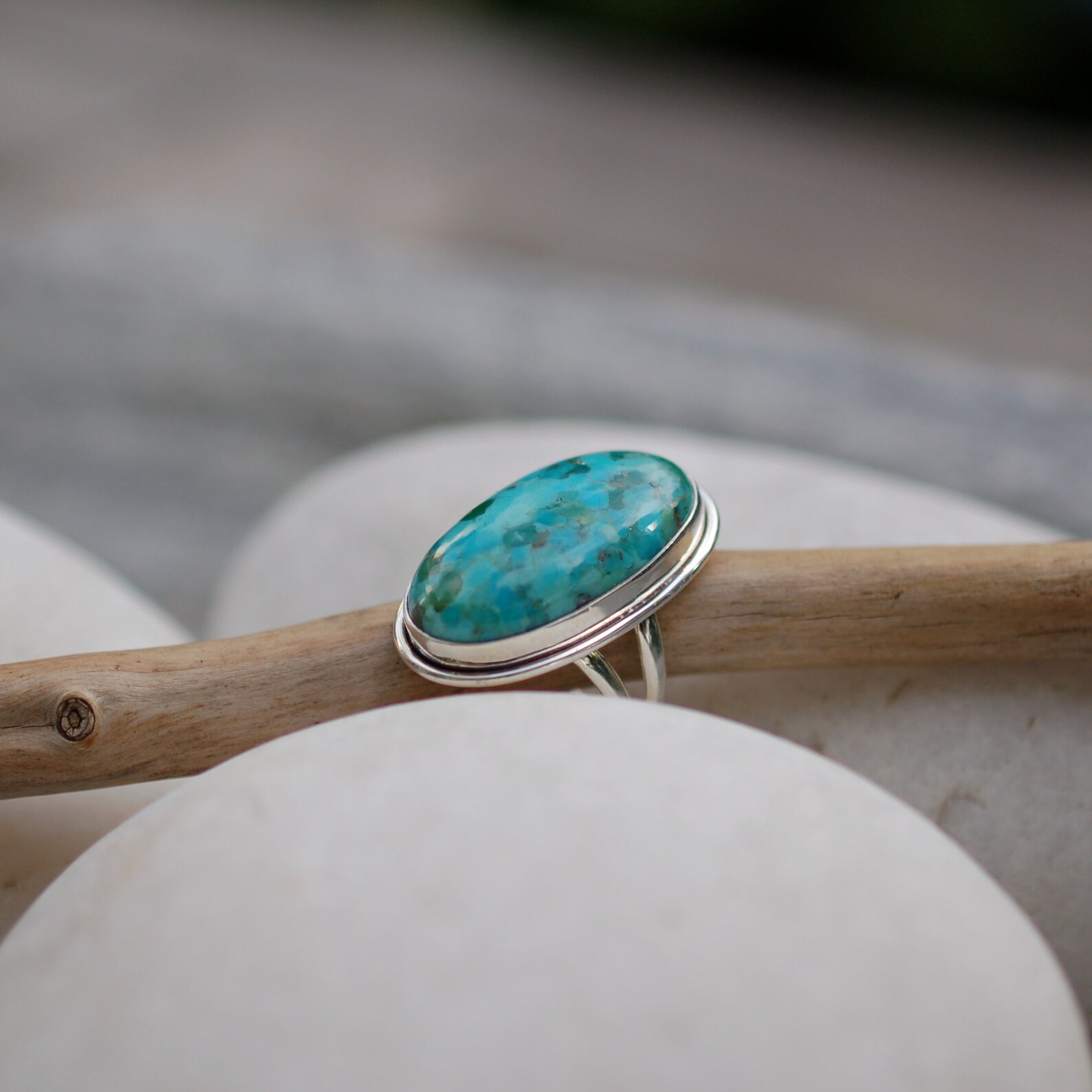 Large Turquoise Cabachon Ring, Modernist Sterling Silver Vintage Ring ...